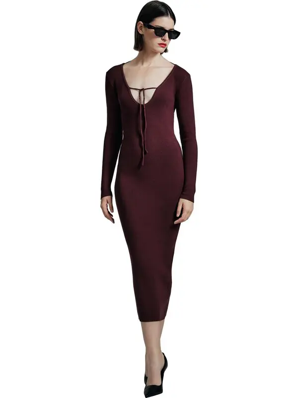 Bardot Verona Knit Midi Dress With Keyhole And Open Back - Burgundy