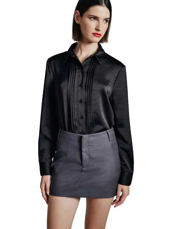 Bardot Dinah Pintuck Satin Shirt - Black