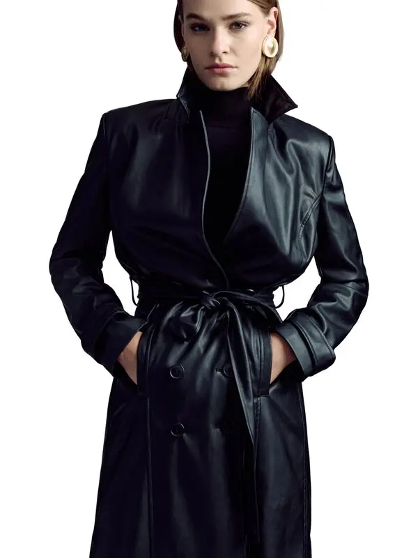 Bardot Vegan Leather Trench Coat - Black