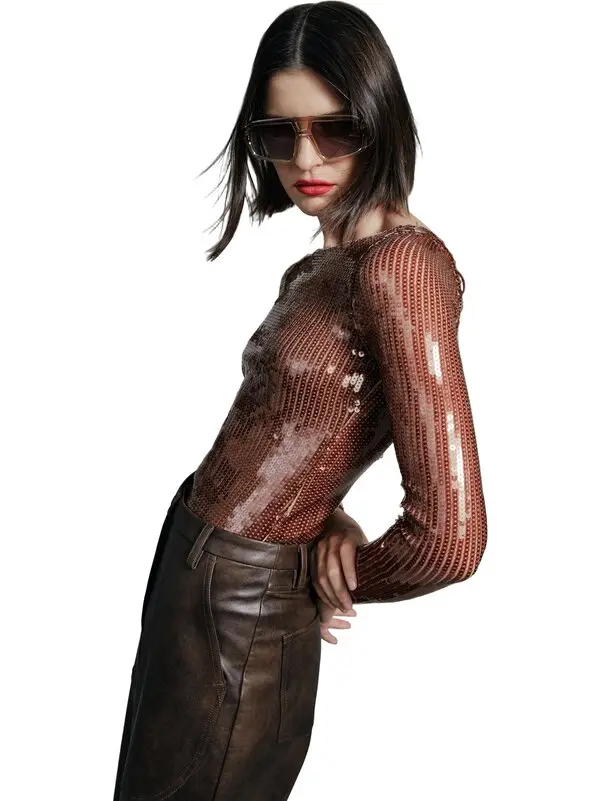 Bardot Brenna Sequin Bodysuit - Chocolate