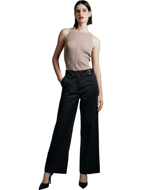 Bardot Ilaria Straight Leg Pant With Buckled Self Waistband - Black