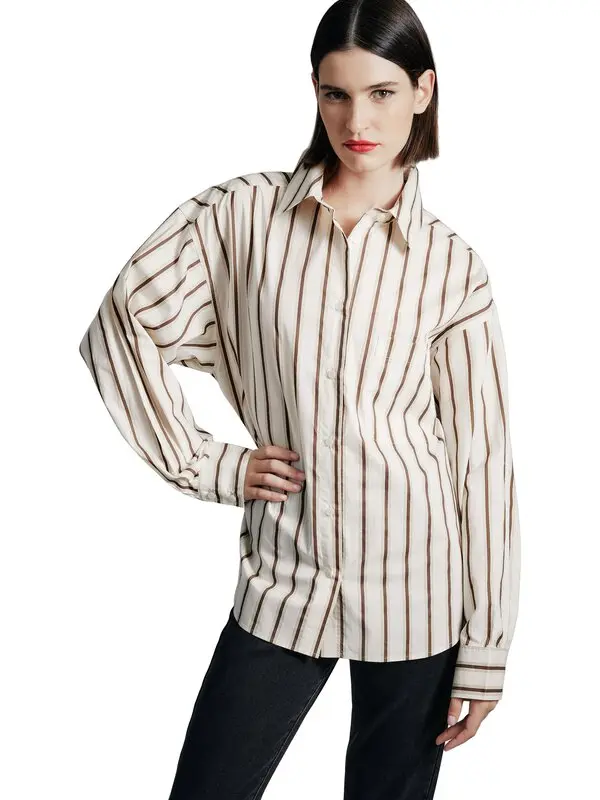 Bardot Striped Oversized Cotton Shirt - Oatmeal