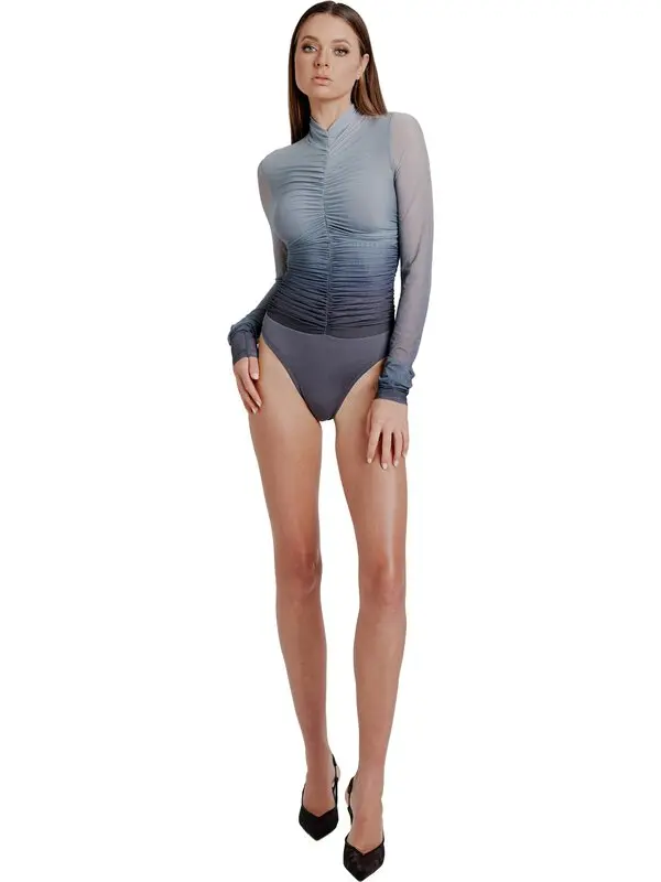 Bardot Charis Mesh Bodysuit With High Neckline And Ombre Detailing - Gry Ombre