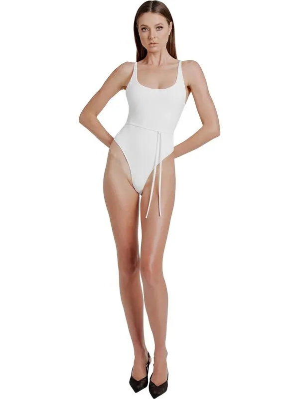 Bardot Rena Bodysuit With Open Back And Self-fabric Waist Tie - Orchid Wht