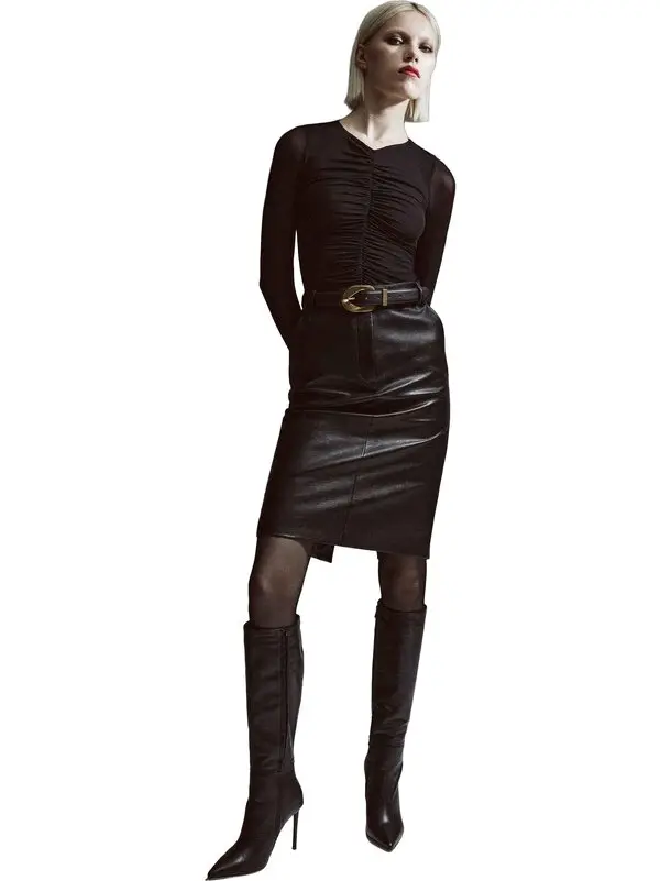 Bardot Jaya Sheer Mesh Top With Ruching - Black