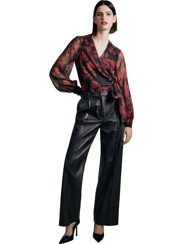 Bardot Diana Wrap Top With Floral Print And Volume Sleeves - Red Floral