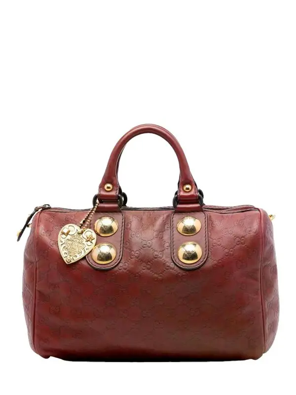 Gucci Embossed Leather Boston Bag With Stud Details - Red