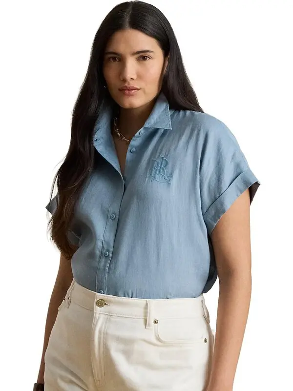 Ralph Lauren Relaxed Fit Linen Short-sleeve Shirt With Embroidered Logo - Blue Note
