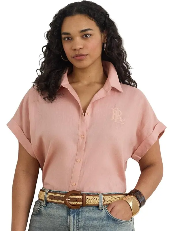 Ralph Lauren Relaxed Fit Linen Short-sleeve Shirt With Embroidered Logo - Pink Rhodonite
