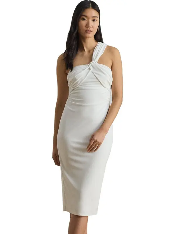 Ralph Lauren One-shoulder Twist-front Stretch Jersey Midi Dress - White