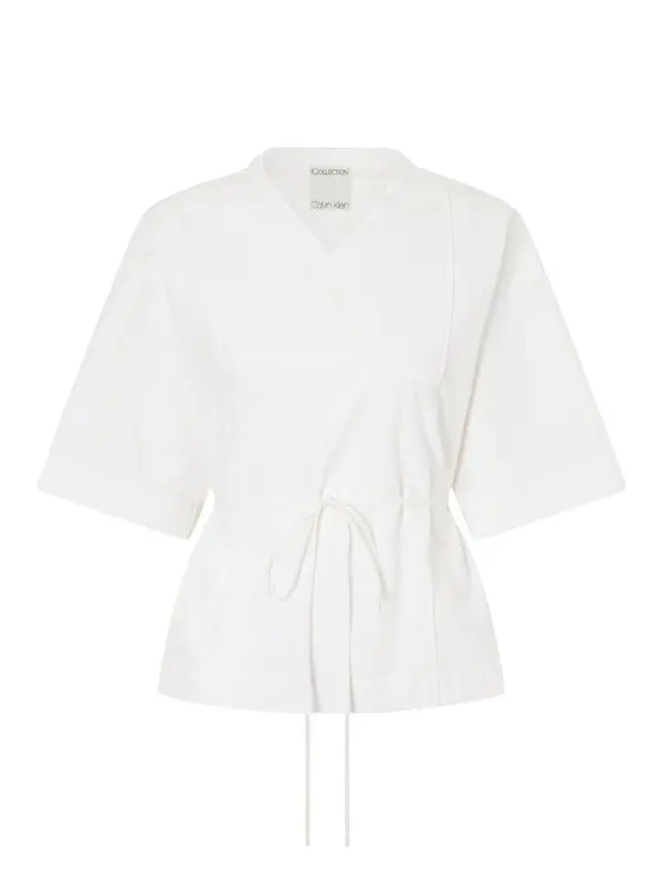 Calvin Klein Cotton-poplin Wrap Blouse - Neutrals
