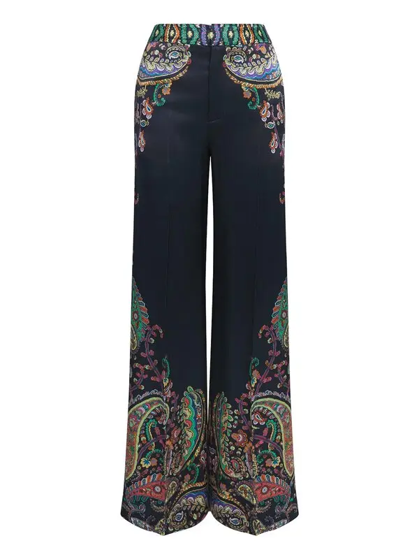 Etro Paisley Print Satin Wide-leg Trousers - Black