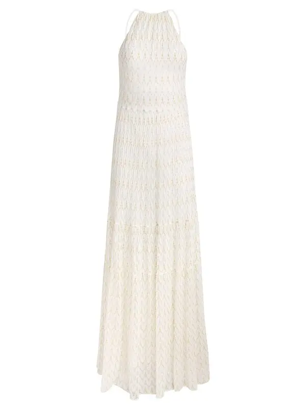 Missoni Crochet Zigzag Halterneck Maxi Dress - White