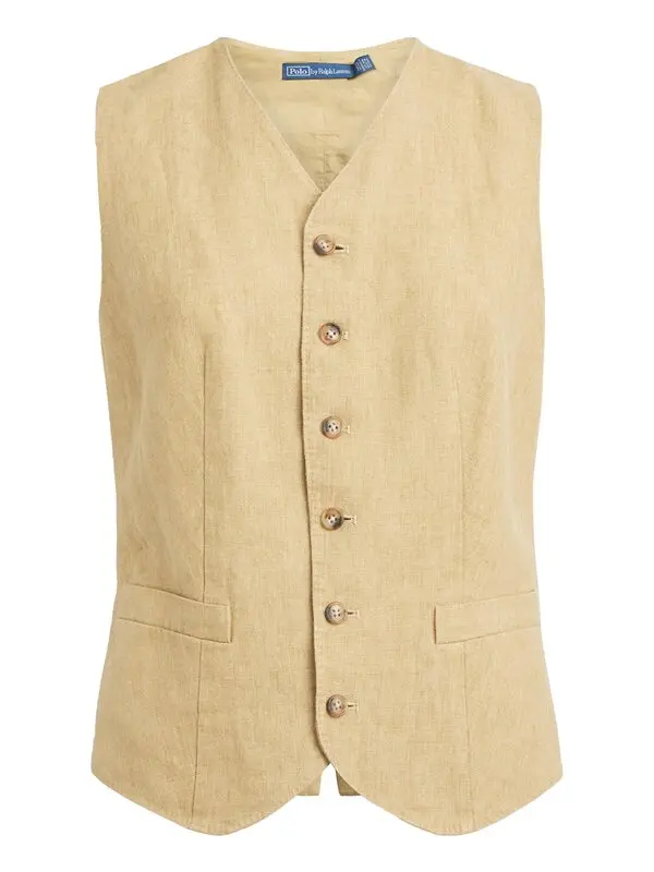 Polo Ralph Lauren Linen-blend Waistcoat With Back Buckle Detail - Beige