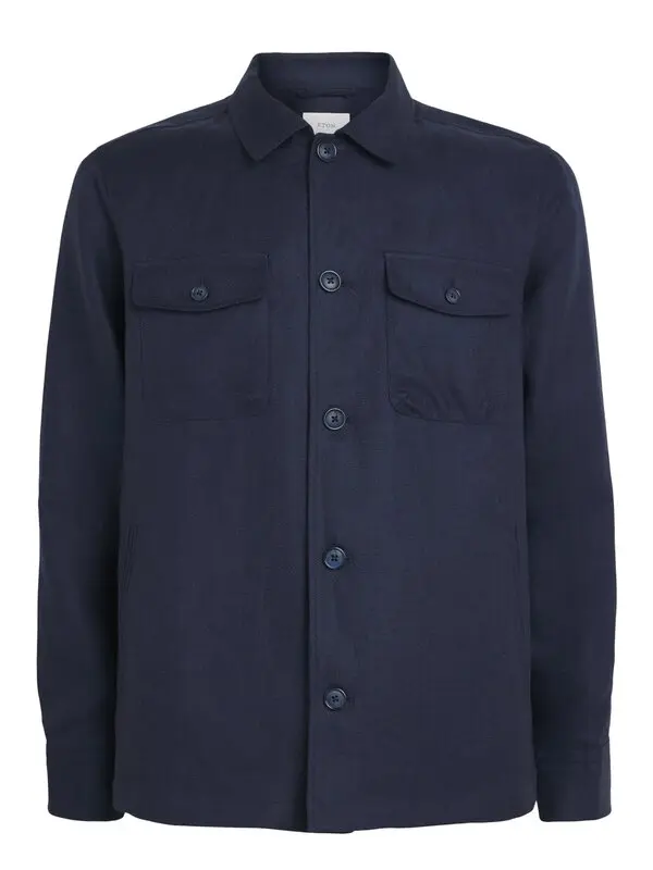 Eton Linen-blend Overshirt - Blue