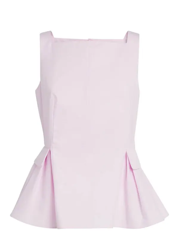 Adam Lippes Cotton Peplum Top With Square Neckline - Pink