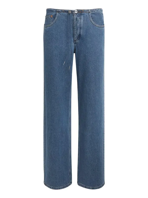 Still Here Drawstring Cool Wide-leg Jeans - Blue