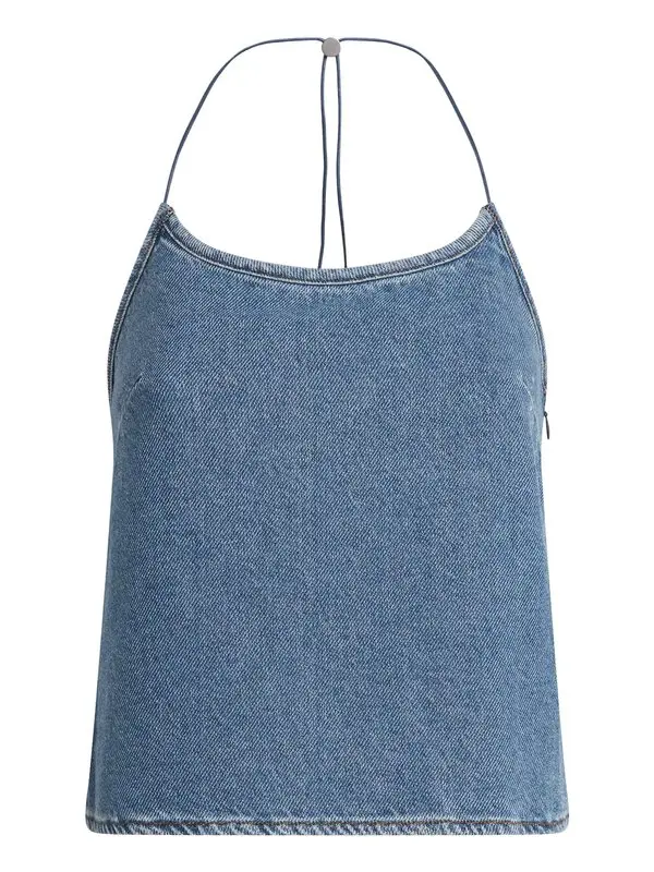 Still Here Denim Halter Neck Toggle Tank Top - Blue