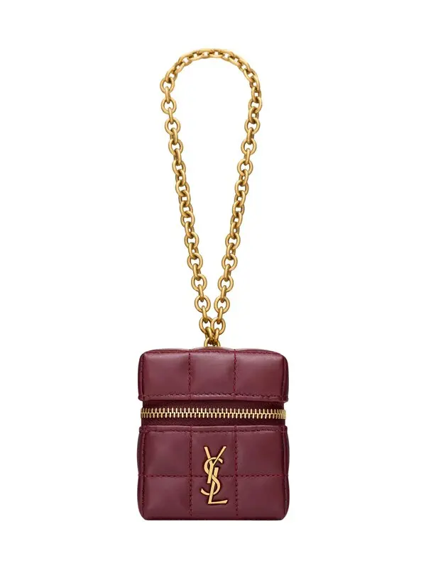 Saint Laurent Cassandre Matelassé Mini Cube On Chain In Shiny Leather - Dark Ruby