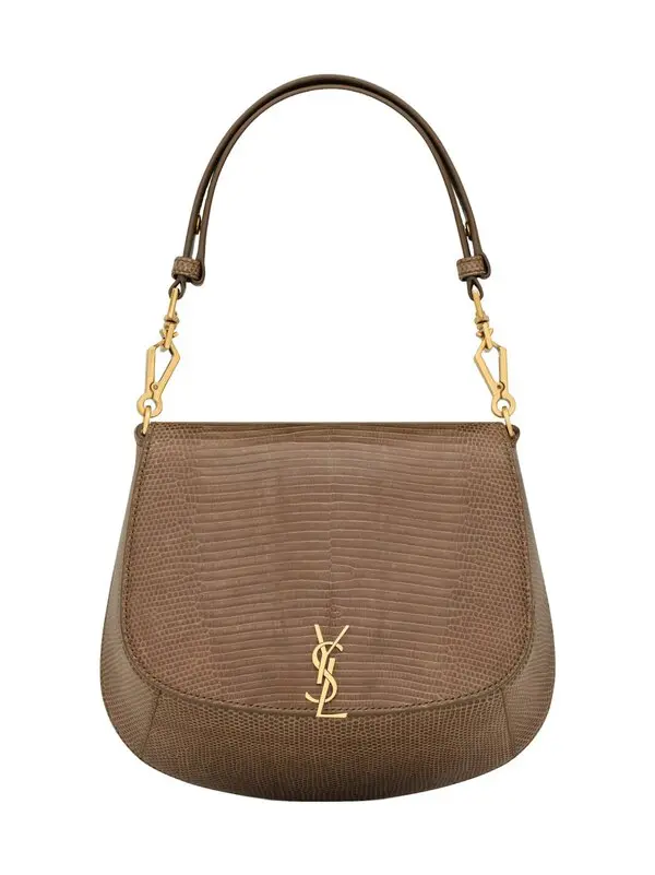 Saint Laurent Mini Voltaire Top Handle Bag In Lizard - Pecan Brown