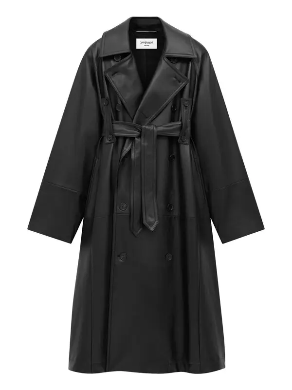 Saint Laurent Long Leather Coat - Black