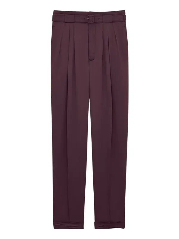 Saint Laurent Belted Wide-leg Silk Pants - Prune