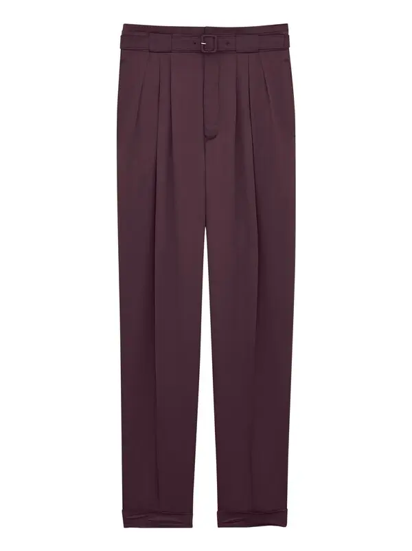 Saint Laurent Belted Wide-leg Silk Pants - Prune