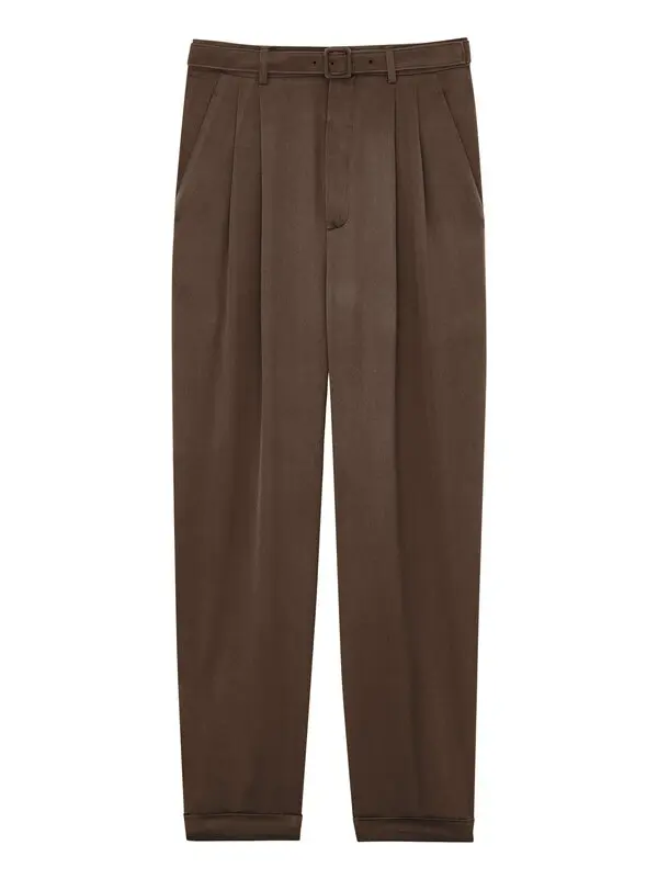 Saint Laurent Slim-fit Pants In Silk - Chocolat