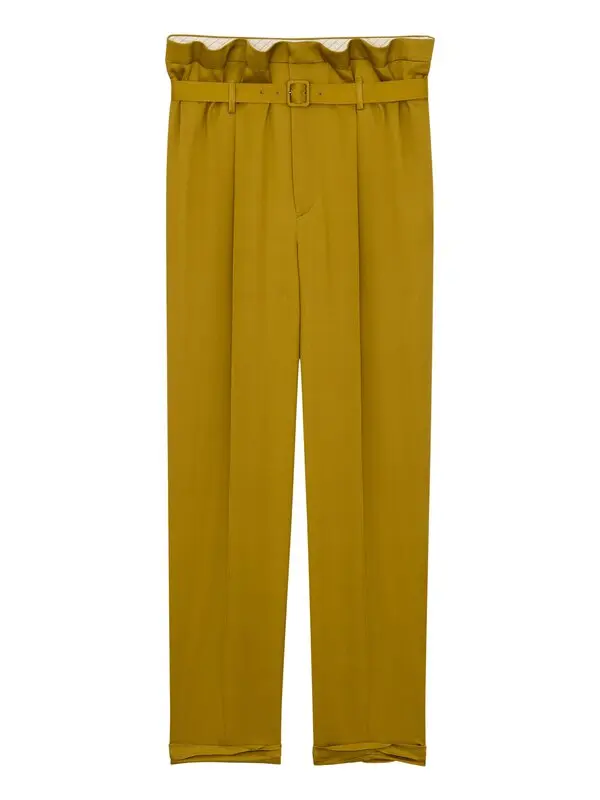 Saint Laurent Paperbag Waist Silk Pants - Kaki