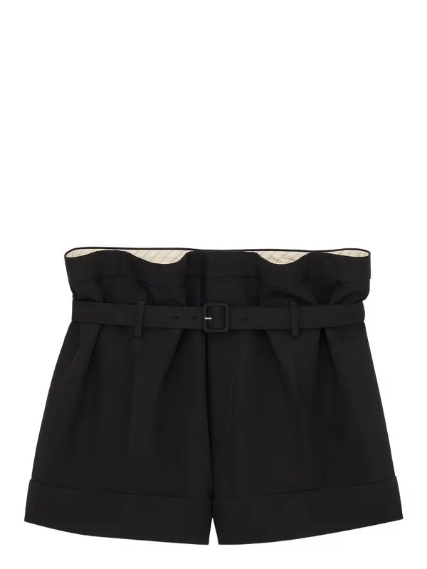 Saint Laurent Paperbag Waist Shorts In Mohair And Wool - Noir