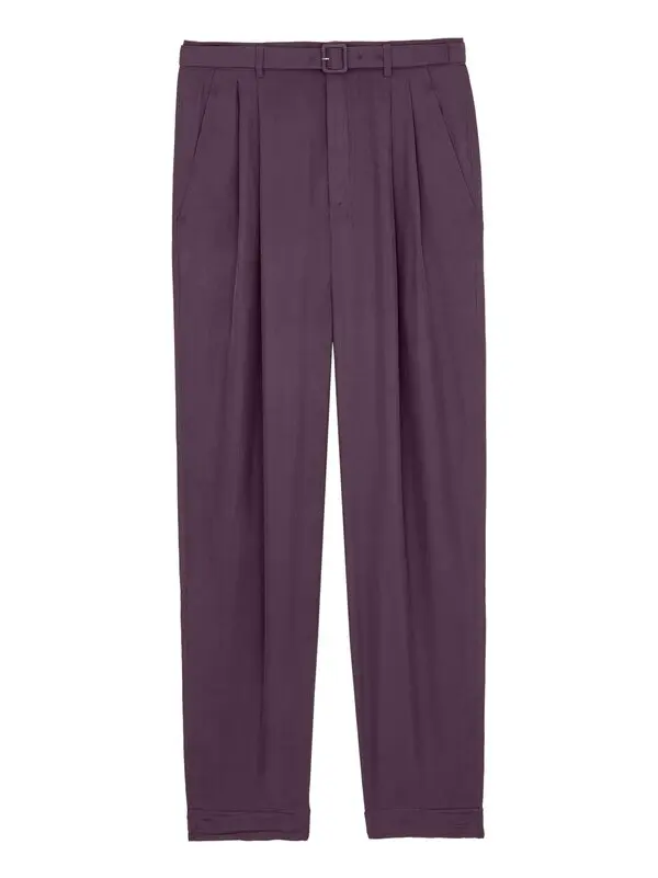 Saint Laurent Belted Silk Habotai Carrot-fit Pants - Prune
