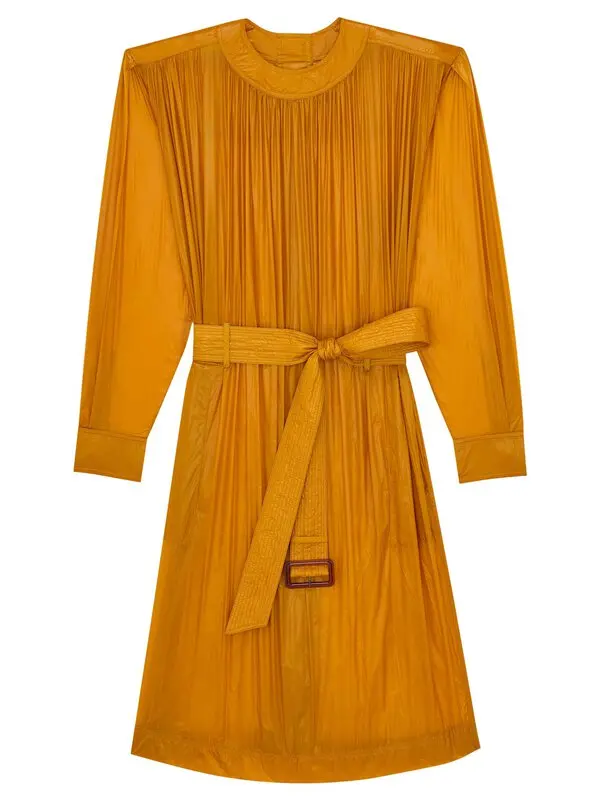Saint Laurent Sheer Belted Midi Dress - Moutarde