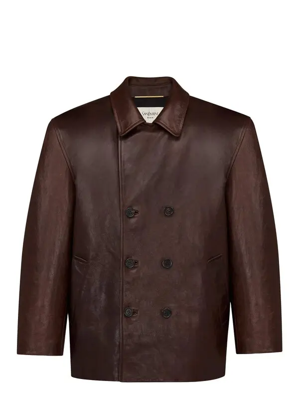 Saint Laurent Leather Short Coat - Marron Fonce