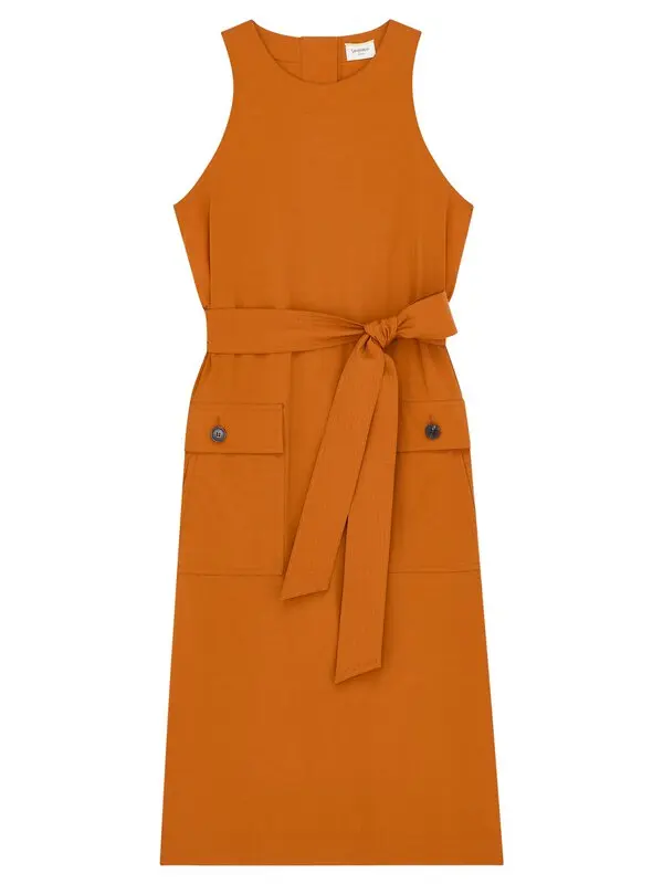 Saint Laurent Sleeveless Technical Nylon Midi Dress - Caramel