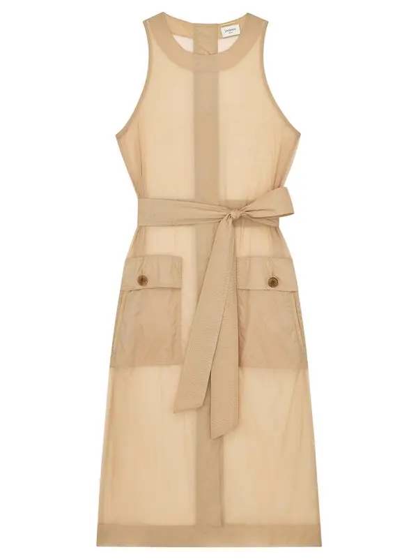 Saint Laurent Sleeveless Nylon Midi Dress - Beige Clair