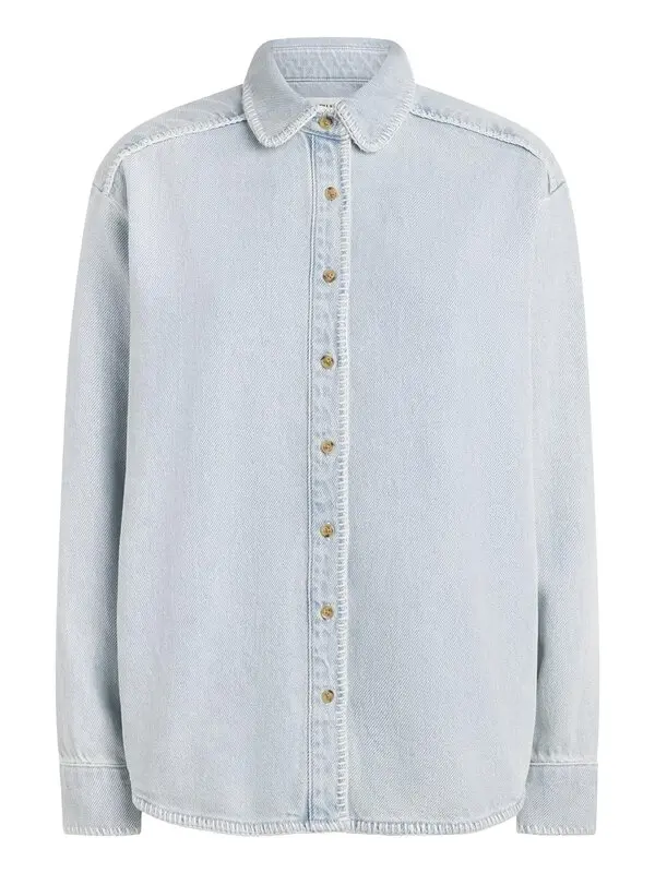 Still Here Cotton Western Shirt With Faux Horn Buttons - Blue