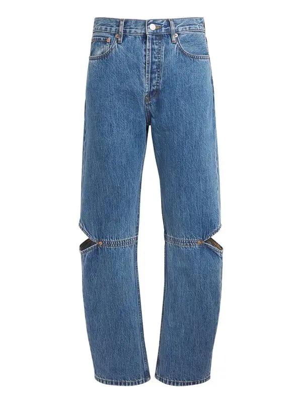 Still Here Cut-out Cowgirl Straight Leg Jeans - Blue