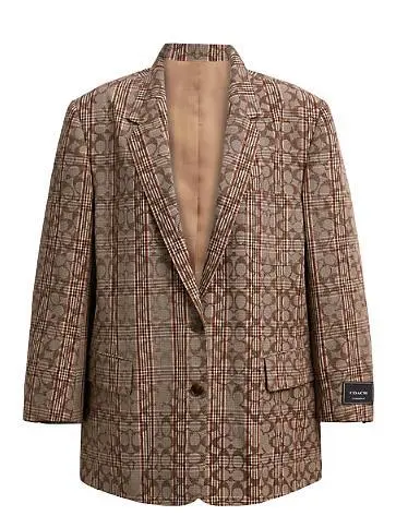COACH Signature C Plaid Woven Single-breasted Blazer - Brown Multi