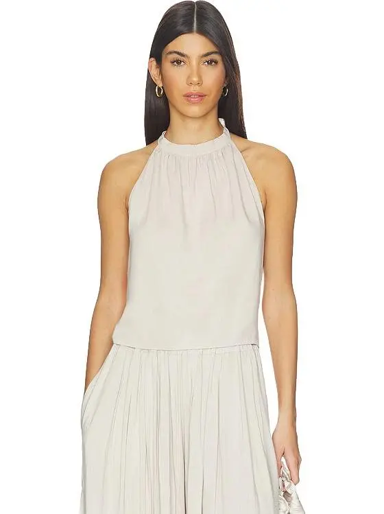 RIPLEY RADER Linen Tie Back Halter Top - Light Grey