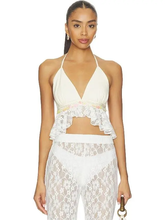 My Beachy Side Iris Halterneck Cropped Top - Ivory