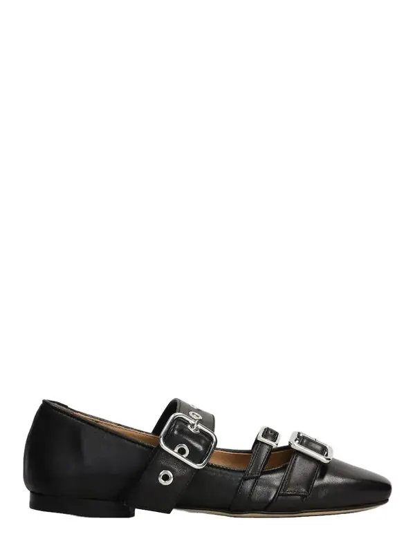 ANNA F. Eyelet-embellished Buckle-strap Leather Ballet Flats - Black