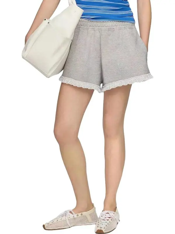 GANNI Lace-trim Jersey Shorts - Grey