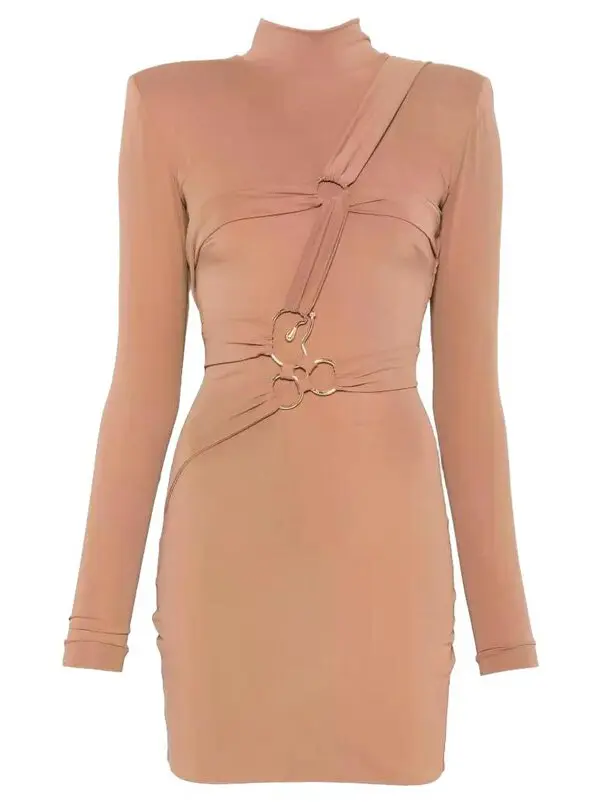 MITILIANE COUTURE High Neck Draped Mini Dress With Gold-tone Hardware - Neutrals