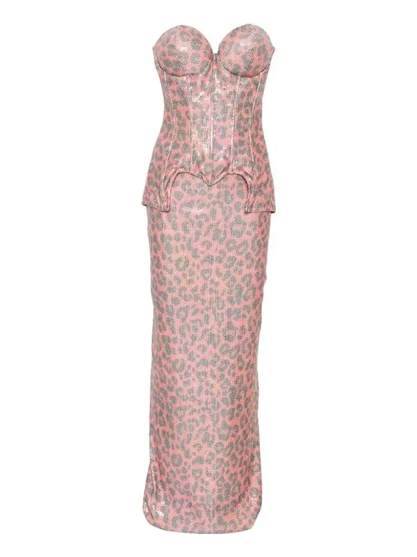 MITILIANE COUTURE Sequin Leopard Print Corset And Skirt Set - Pink