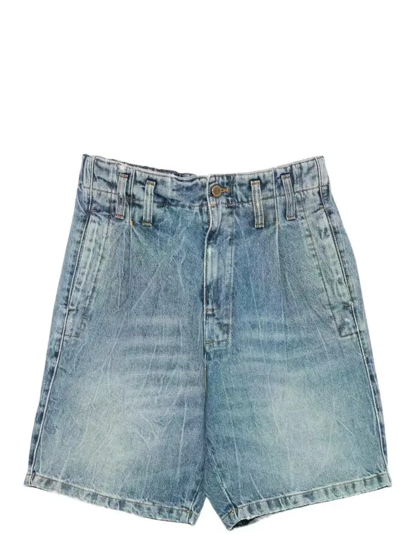 CULTURA Pleated Acid Wash Denim Shorts - Blue