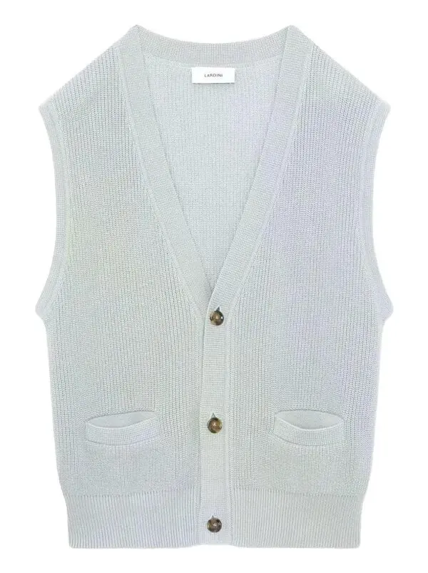 LARDINI Rib Knit V-neck Vest - Blue
