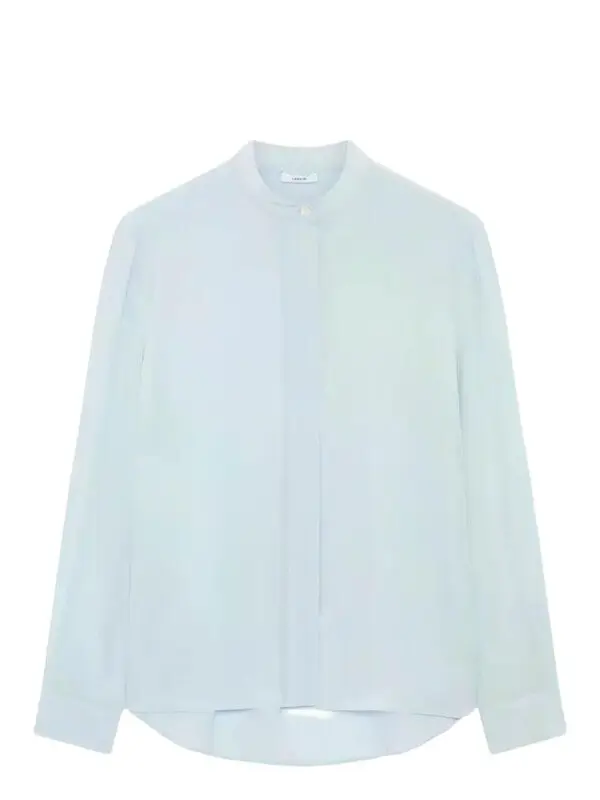LARDINI Mandarin Collar Silk Shirt - Blue