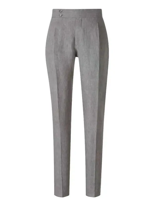 Scabal Linen Slub Textured Pleated Trousers - Grey