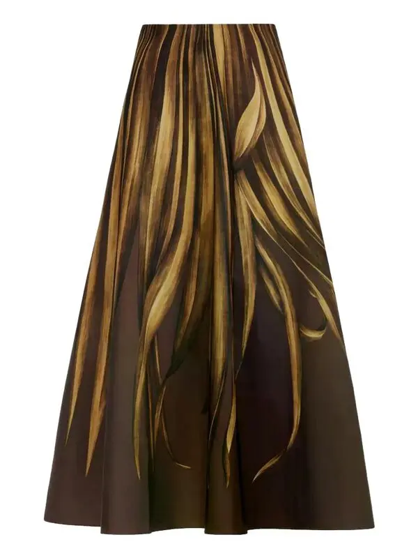 Oscar De La Renta Palm Leaves Faille Skirt - Brown