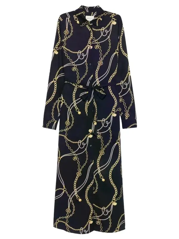 Gant Chain Print Belted Shirt Midi Dress - Blue